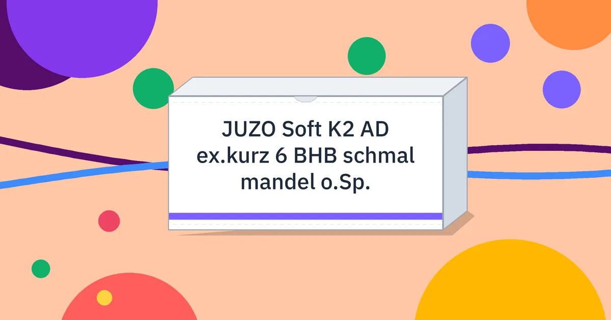 Symbolbild: Packung mit der Aufschrift JUZO Soft K2 AD ex.kurz 6 BHB schmal mandel o.Sp. (PZN 15468594) – Verfügbarkeit und Bezug in Apotheken in Frankfurt am Main
