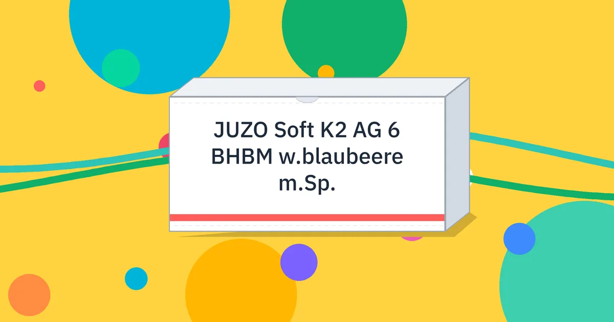 Symbolbild: Packung mit der Aufschrift JUZO Soft K2 AG 6 BHBM w.blaubeere m.Sp. (PZN 14867004) – Verfügbarkeit und Bezug in Apotheken in Frankfurt am Main