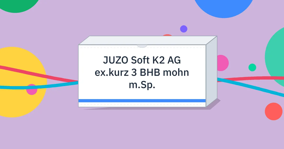 Symbolbild: Packung mit der Aufschrift JUZO Soft K2 AG ex.kurz 3 BHB mohn m.Sp. (PZN 14827743) – Verfügbarkeit und Bezug in Apotheken in Frankfurt am Main