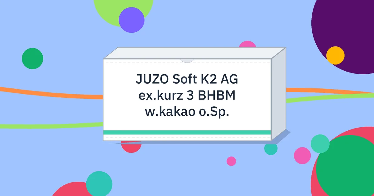 Symbolbild: Packung mit der Aufschrift JUZO Soft K2 AG ex.kurz 3 BHBM w.kakao o.Sp. (PZN 14870466) – Verfügbarkeit und Bezug in Apotheken in Frankfurt am Main