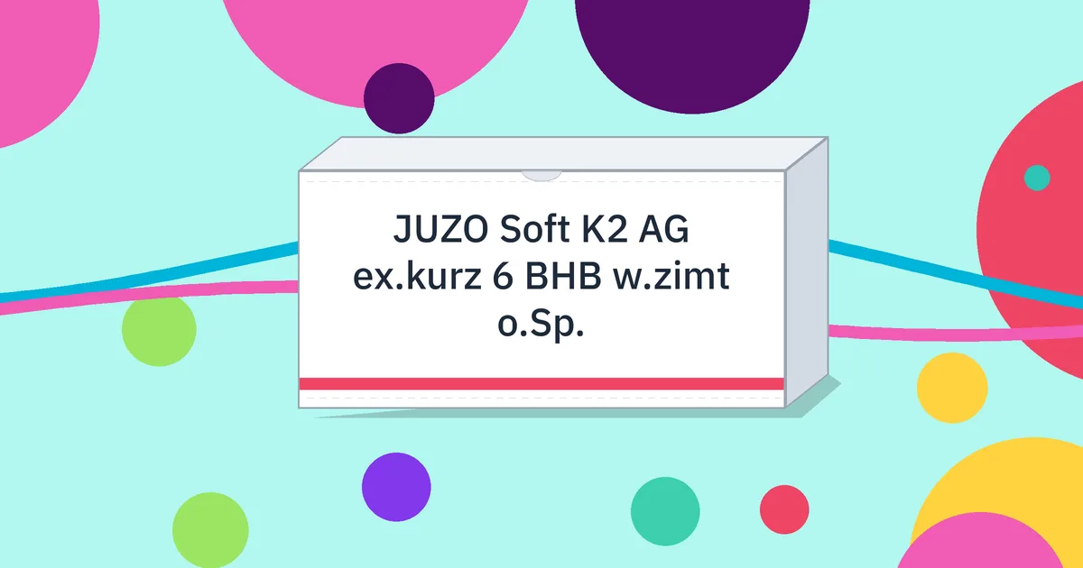 Symbolbild: Packung mit der Aufschrift JUZO Soft K2 AG ex.kurz 6 BHB w.zimt o.Sp. (PZN 14843972) – Verfügbarkeit und Bezug in Apotheken in Frankfurt am Main
