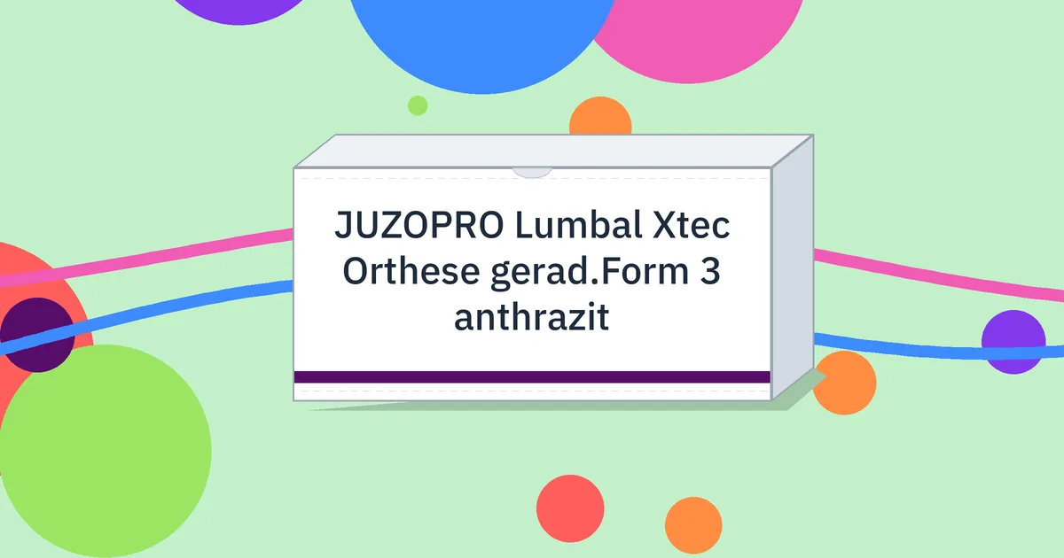 Symbolbild: Packung mit der Aufschrift JUZOPRO Lumbal Xtec Orthese gerad.Form 3 anthrazit (PZN 16498083) – Verfügbarkeit und Bezug in Apotheken in Frankfurt am Main