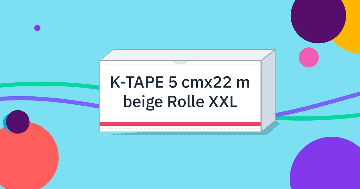 Symbolbild: Packung mit der Aufschrift K-TAPE 5 cmx22 m beige Rolle XXL (PZN 17455437) – Verfügbarkeit und Bezug in Apotheken in Frankfurt am Main