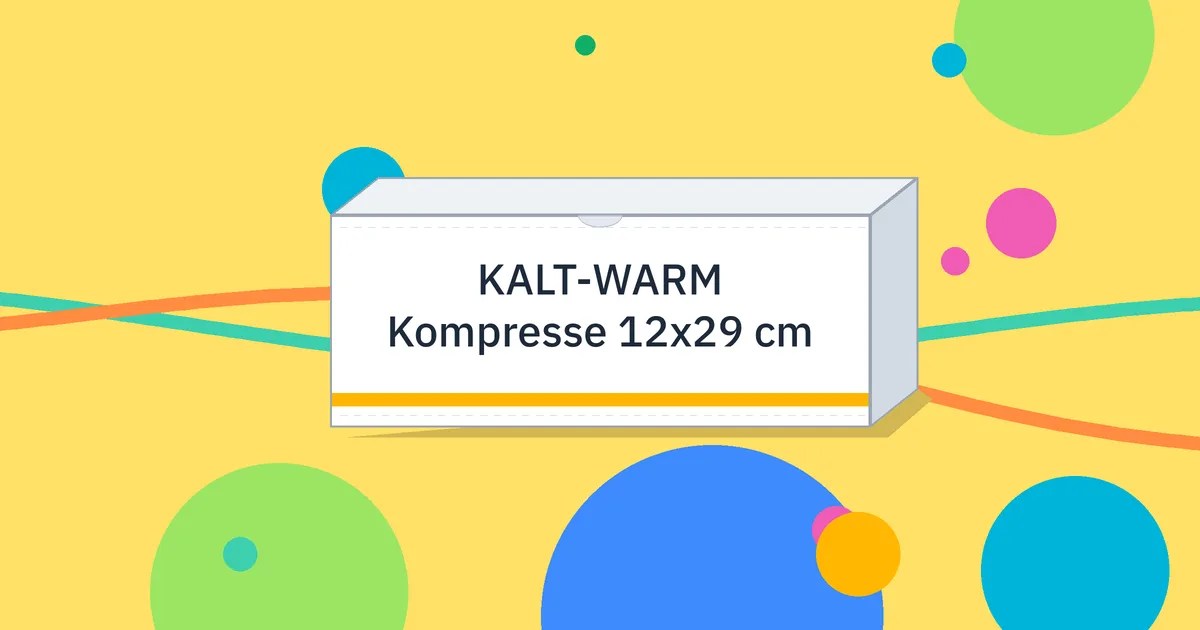Symbolbild: Packung mit der Aufschrift KALT-WARM Kompresse 12x29 cm (PZN 03135947) – Verfügbarkeit und Bezug in Apotheken in Frankfurt am Main