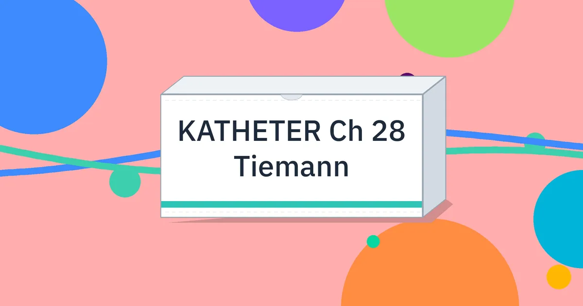 Symbolbild: Packung mit der Aufschrift KATHETER Ch 28 Tiemann (PZN 01730054) – Verfügbarkeit und Bezug in Apotheken in Frankfurt am Main