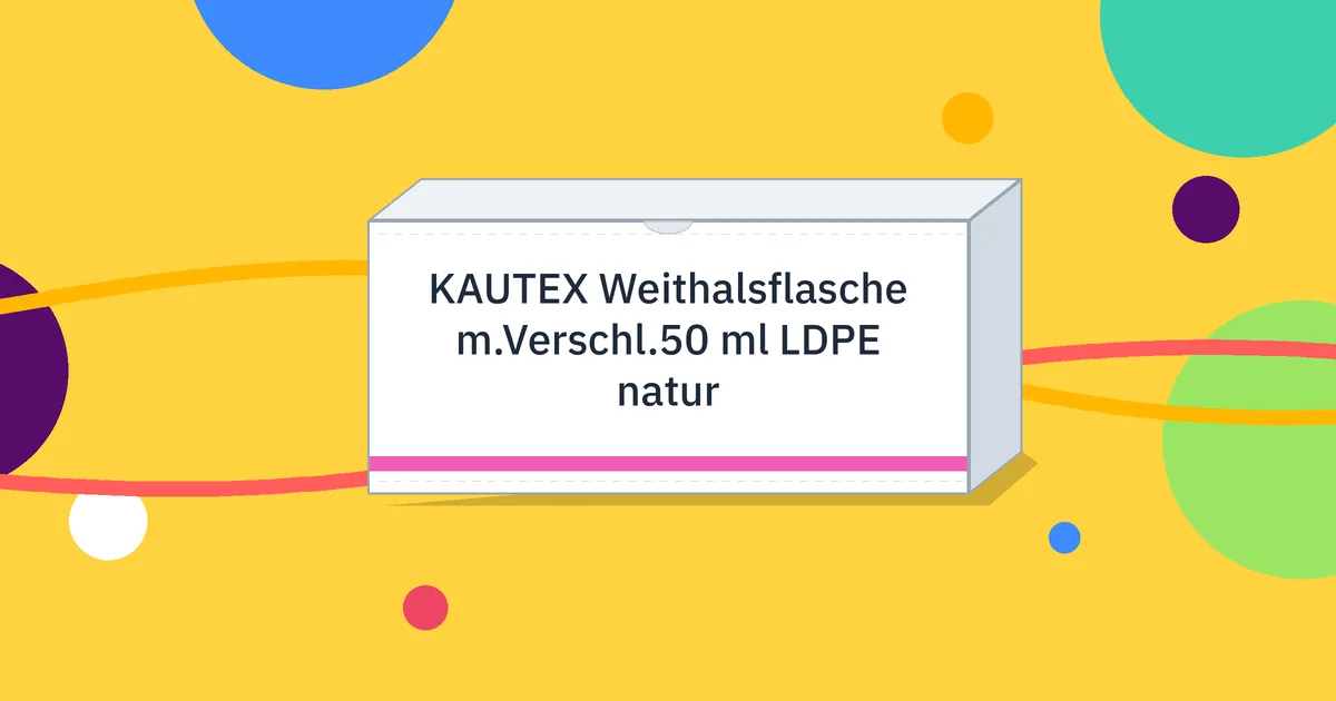 Symbolbild: Packung mit der Aufschrift KAUTEX Weithalsflasche m.Verschl.50 ml LDPE natur (PZN 18222422) – Verfügbarkeit und Bezug in Apotheken in Frankfurt am Main