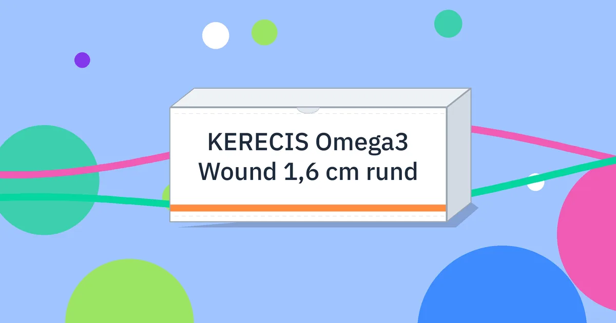 Symbolbild: Packung mit der Aufschrift KERECIS Omega3 Wound 1,6 cm rund (PZN 18811302) – Verfügbarkeit und Bezug in Apotheken in Frankfurt am Main