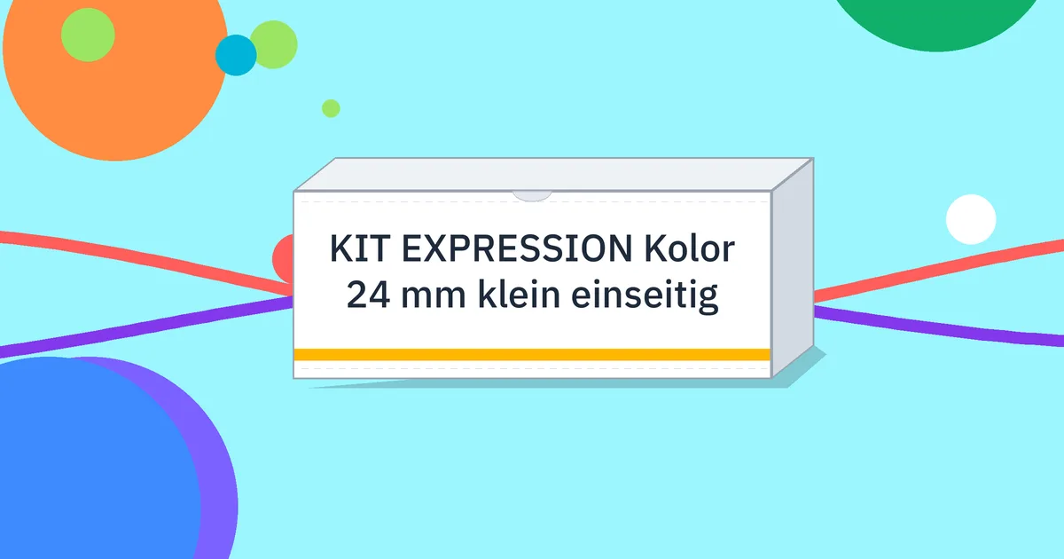 Symbolbild: Packung mit der Aufschrift KIT EXPRESSION Kolor 24 mm klein einseitig (PZN 10133943) – Verfügbarkeit und Bezug in Apotheken in Frankfurt am Main