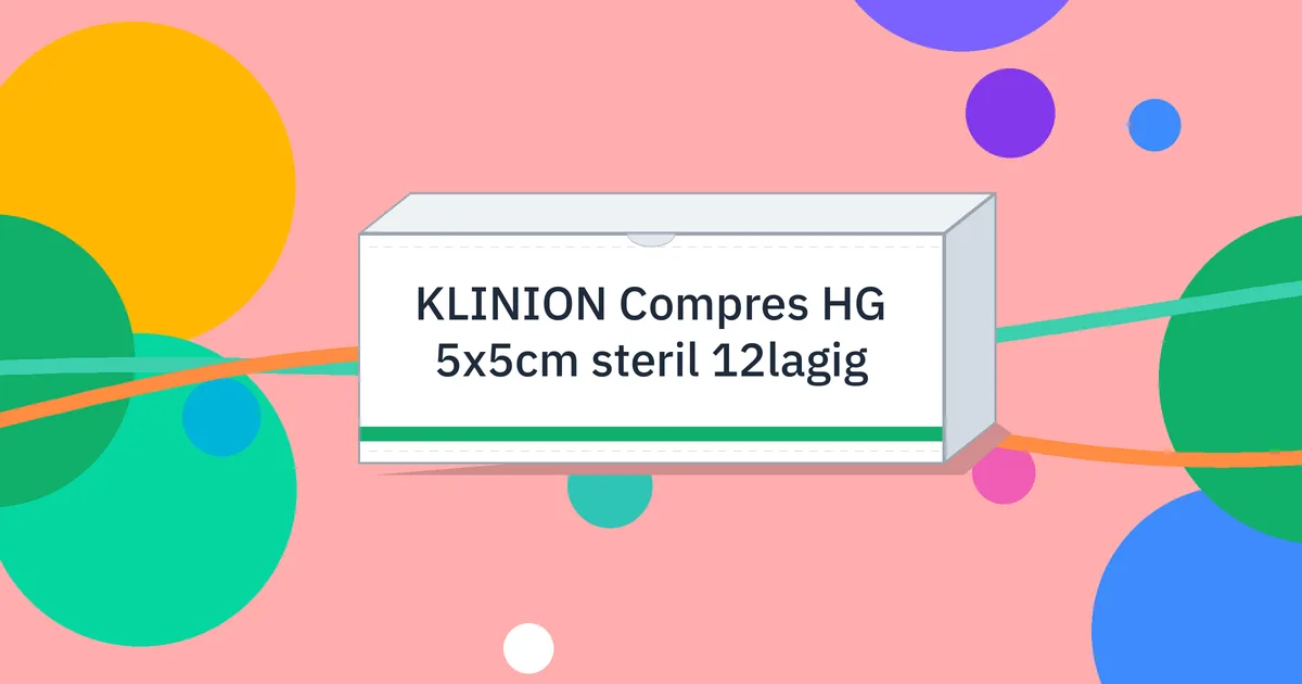 Symbolbild: Packung mit der Aufschrift KLINION Compres HG 5x5cm steril 12lagig (PZN 15878808) – Verfügbarkeit und Bezug in Apotheken in Frankfurt am Main