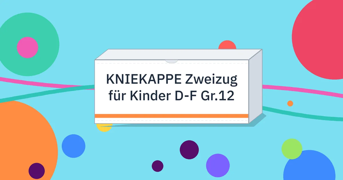 Symbolbild: Packung mit der Aufschrift KNIEKAPPE Zweizug für Kinder D-F Gr.12 (PZN 01738096) – Verfügbarkeit und Bezug in Apotheken in Frankfurt am Main