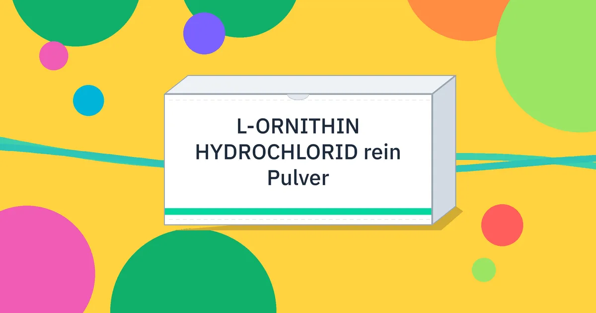 Symbolbild: Packung mit der Aufschrift L-ORNITHIN HYDROCHLORID rein Pulver (PZN 06438298) – Verfügbarkeit und Bezug in Apotheken in Frankfurt am Main