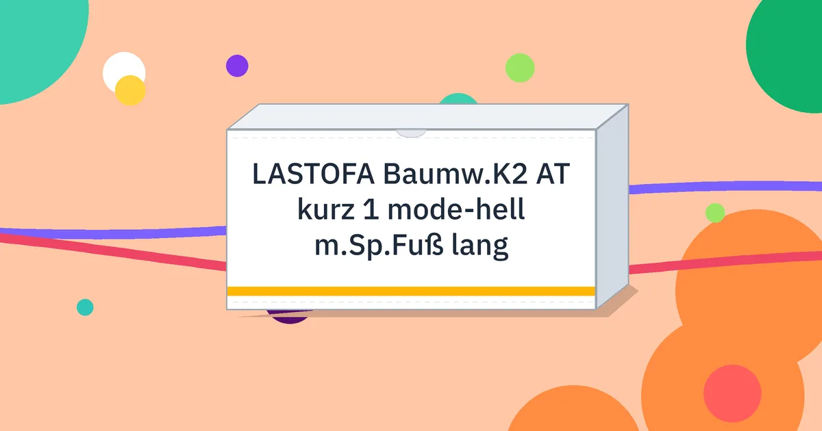 Symbolbild: Packung mit der Aufschrift LASTOFA Baumw.K2 AT kurz 1 mode-hell m.Sp.Fuß lang (PZN 01951223) – Verfügbarkeit und Bezug in Apotheken in Frankfurt am Main