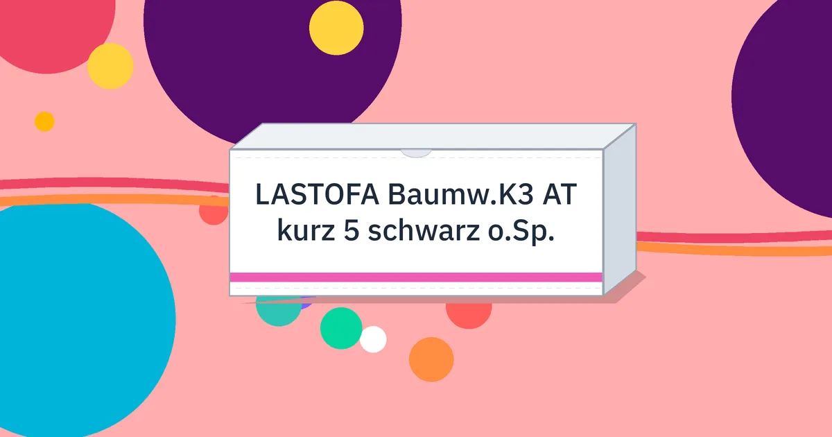 Symbolbild: Packung mit der Aufschrift LASTOFA Baumw.K3 AT kurz 5 schwarz o.Sp. (PZN 01959294) – Verfügbarkeit und Bezug in Apotheken in Frankfurt am Main