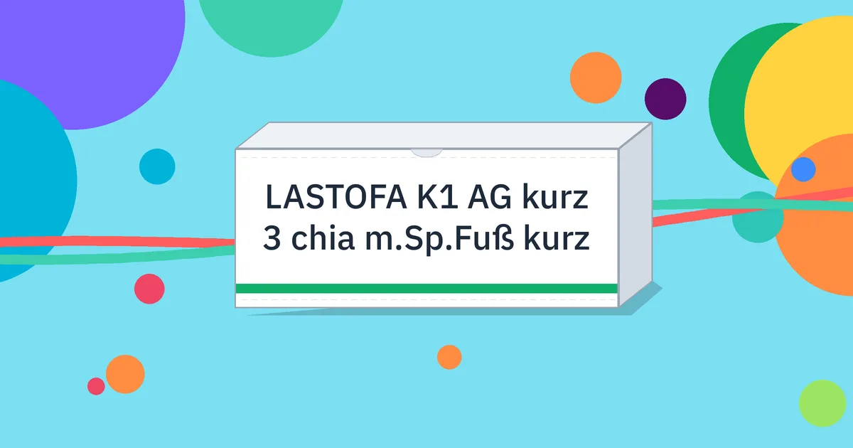 Symbolbild: Packung mit der Aufschrift LASTOFA K1 AG kurz 3 chia m.Sp.Fuß kurz (PZN 13790647) – Verfügbarkeit und Bezug in Apotheken in Frankfurt am Main