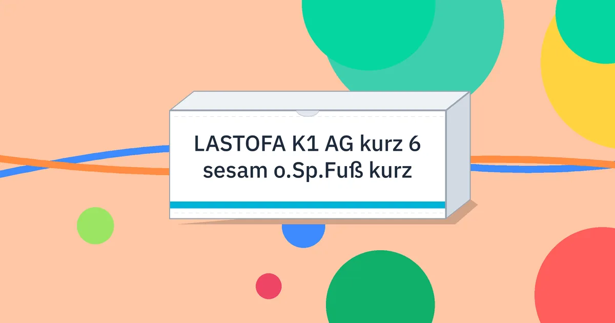 Symbolbild: Packung mit der Aufschrift LASTOFA K1 AG kurz 6 sesam o.Sp.Fuß kurz (PZN 13794711) – Verfügbarkeit und Bezug in Apotheken in Frankfurt am Main