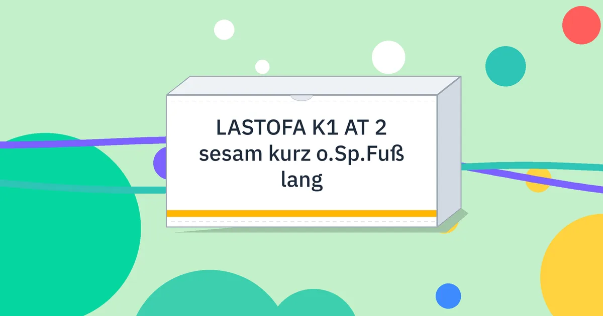 Symbolbild: Packung mit der Aufschrift LASTOFA K1 AT 2 sesam kurz o.Sp.Fuß lang (PZN 14150803) – Verfügbarkeit und Bezug in Apotheken in Frankfurt am Main
