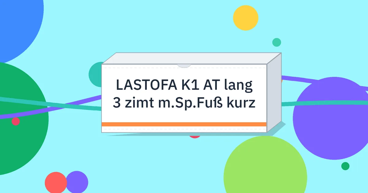 Symbolbild: Packung mit der Aufschrift LASTOFA K1 AT lang 3 zimt m.Sp.Fuß kurz (PZN 13795780) – Verfügbarkeit und Bezug in Apotheken in Frankfurt am Main