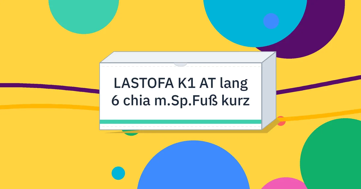Symbolbild: Packung mit der Aufschrift LASTOFA K1 AT lang 6 chia m.Sp.Fuß kurz (PZN 13796845) – Verfügbarkeit und Bezug in Apotheken in Frankfurt am Main