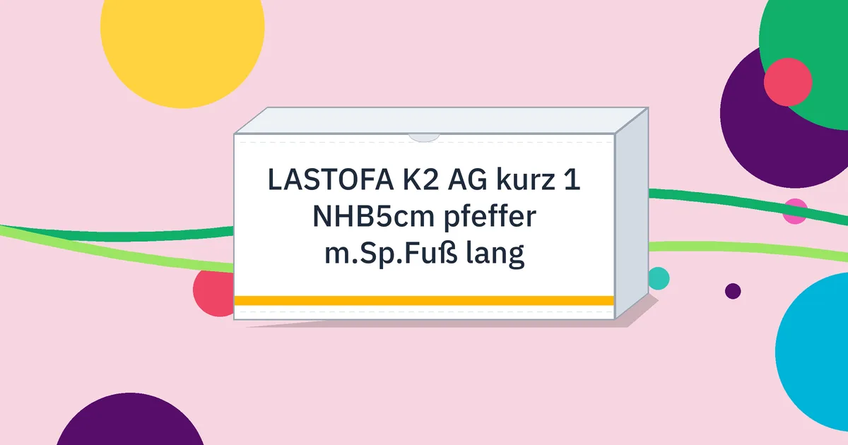 Symbolbild: Packung mit der Aufschrift LASTOFA K2 AG kurz 1 NHB5cm pfeffer m.Sp.Fuß lang (PZN 13802600) – Verfügbarkeit und Bezug in Apotheken in Frankfurt am Main