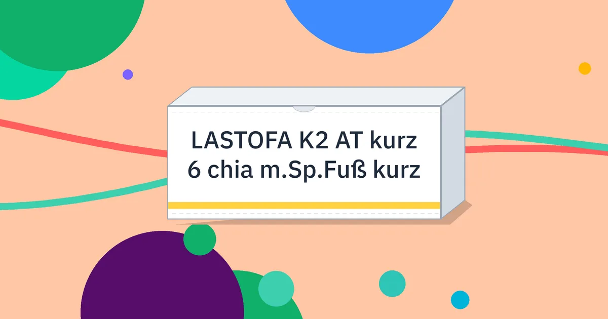 Symbolbild: Packung mit der Aufschrift LASTOFA K2 AT kurz 6 chia m.Sp.Fuß kurz (PZN 13810002) – Verfügbarkeit und Bezug in Apotheken in Frankfurt am Main