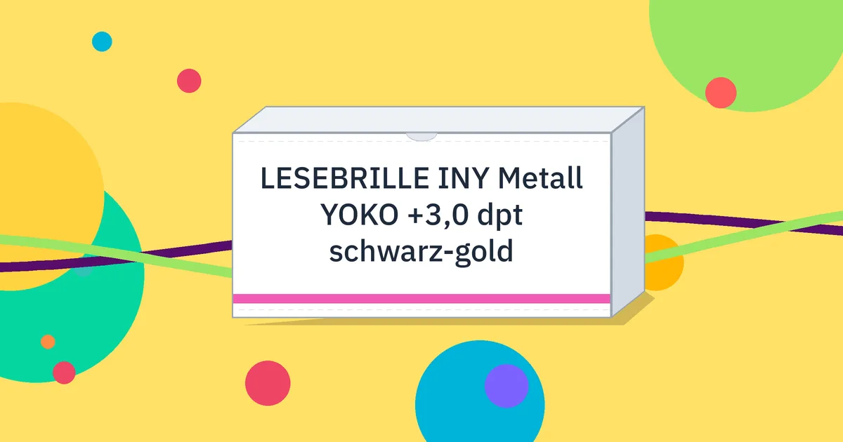 Symbolbild: Packung mit der Aufschrift LESEBRILLE INY Metall YOKO +3,0 dpt schwarz-gold (PZN 19928124) – Verfügbarkeit und Bezug in Apotheken in Frankfurt am Main