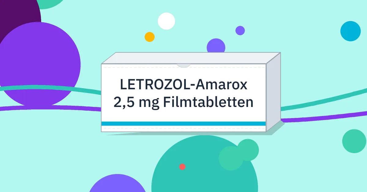 Symbolbild: Packung mit der Aufschrift LETROZOL-Amarox 2,5 mg Filmtabletten (PZN 19781431) – Verfügbarkeit und Bezug in Apotheken in Frankfurt am Main