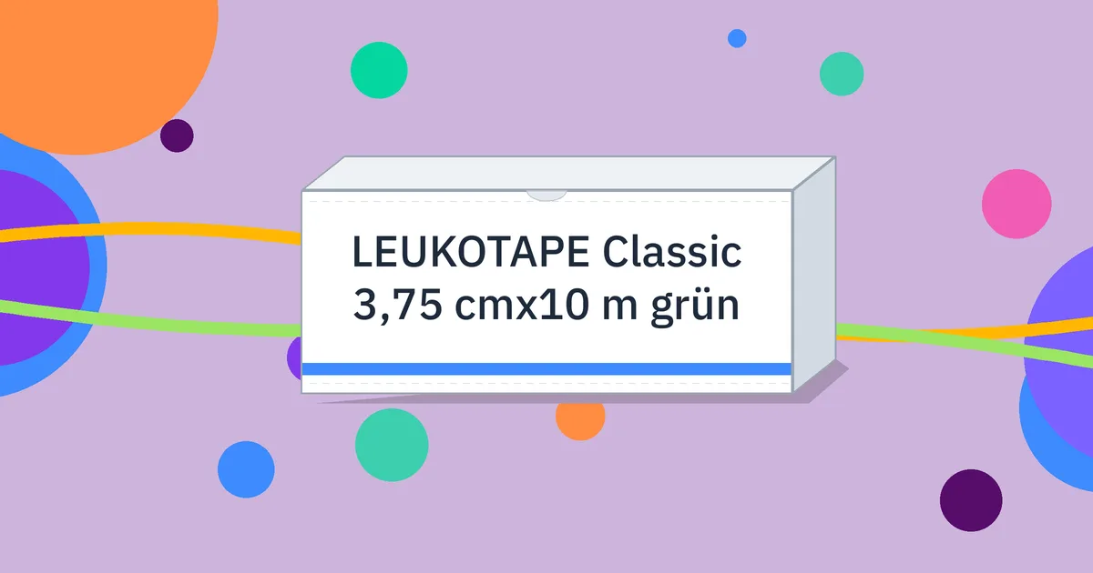 Symbolbild: Packung mit der Aufschrift LEUKOTAPE Classic 3,75 cmx10 m grün (PZN 00669482) – Verfügbarkeit und Bezug in Apotheken in Frankfurt am Main