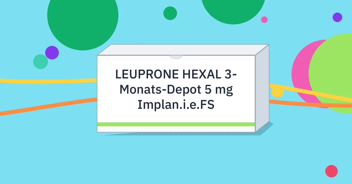 Symbolbild: Packung mit der Aufschrift LEUPRONE HEXAL 3-Monats-Depot 5 mg Implan.i.e.FS (PZN 19979340) – Verfügbarkeit und Bezug in Apotheken in Frankfurt am Main