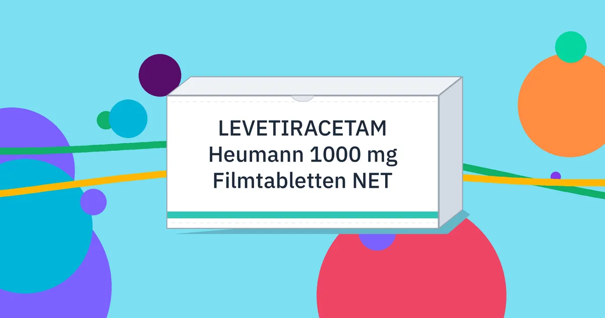Symbolbild: Packung mit der Aufschrift LEVETIRACETAM Heumann 1000 mg Filmtabletten NET (PZN 16139177) – Verfügbarkeit und Bezug in Apotheken in Frankfurt am Main