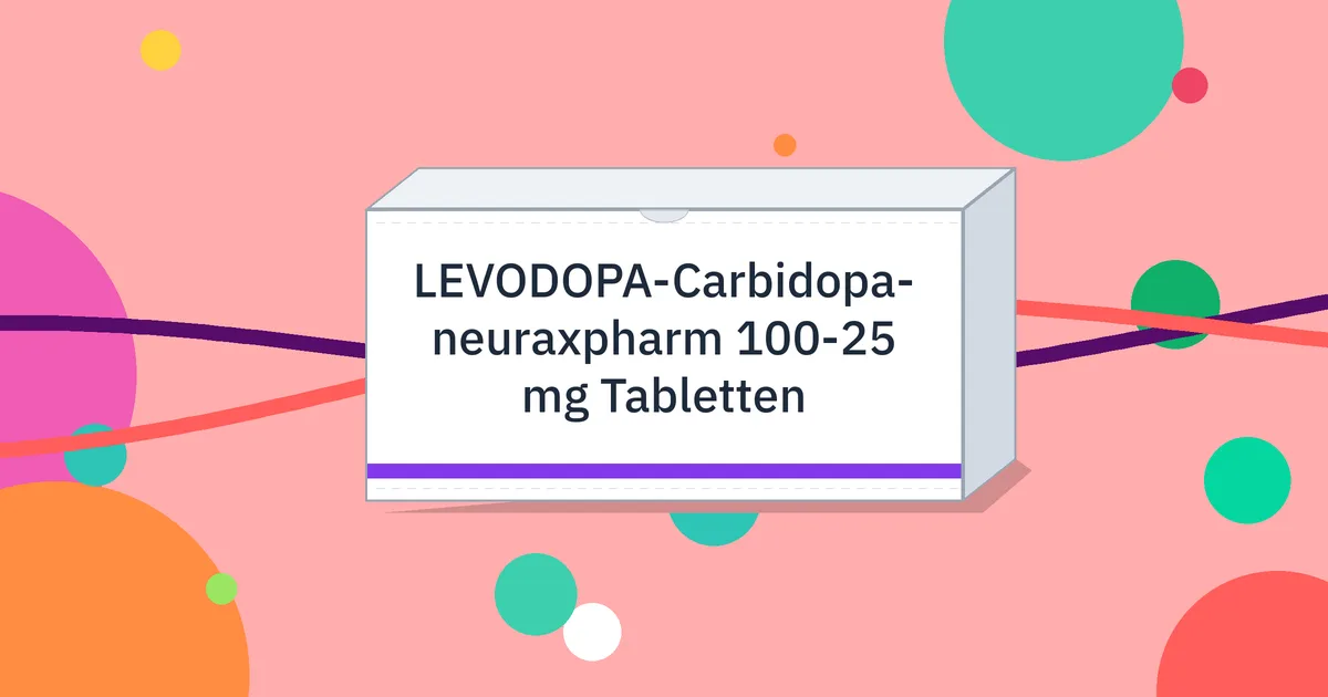 Symbolbild: Packung mit der Aufschrift LEVODOPA-Carbidopa-neuraxpharm 100-25 mg Tabletten (PZN 00624404) – Verfügbarkeit und Bezug in Apotheken in Frankfurt am Main