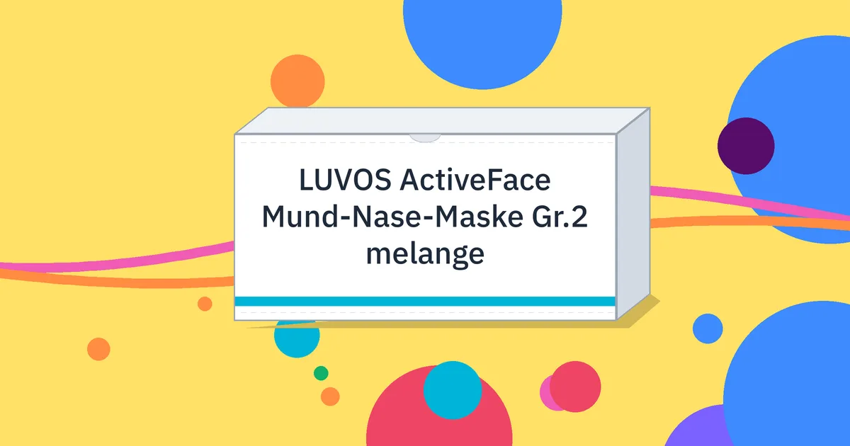 Symbolbild: Packung mit der Aufschrift LUVOS ActiveFace Mund-Nase-Maske Gr.2 melange (PZN 16679867) – Verfügbarkeit und Bezug in Apotheken in Frankfurt am Main