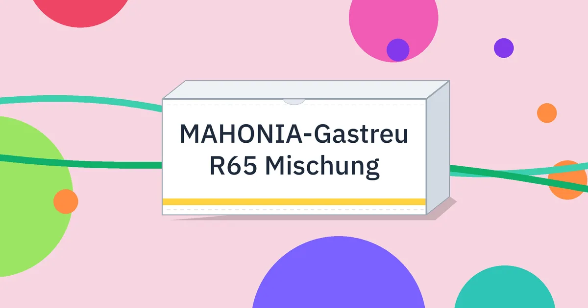 Symbolbild: Packung mit der Aufschrift MAHONIA-Gastreu R65 Mischung (PZN 04163383) – Verfügbarkeit und Bezug in Apotheken in Frankfurt am Main