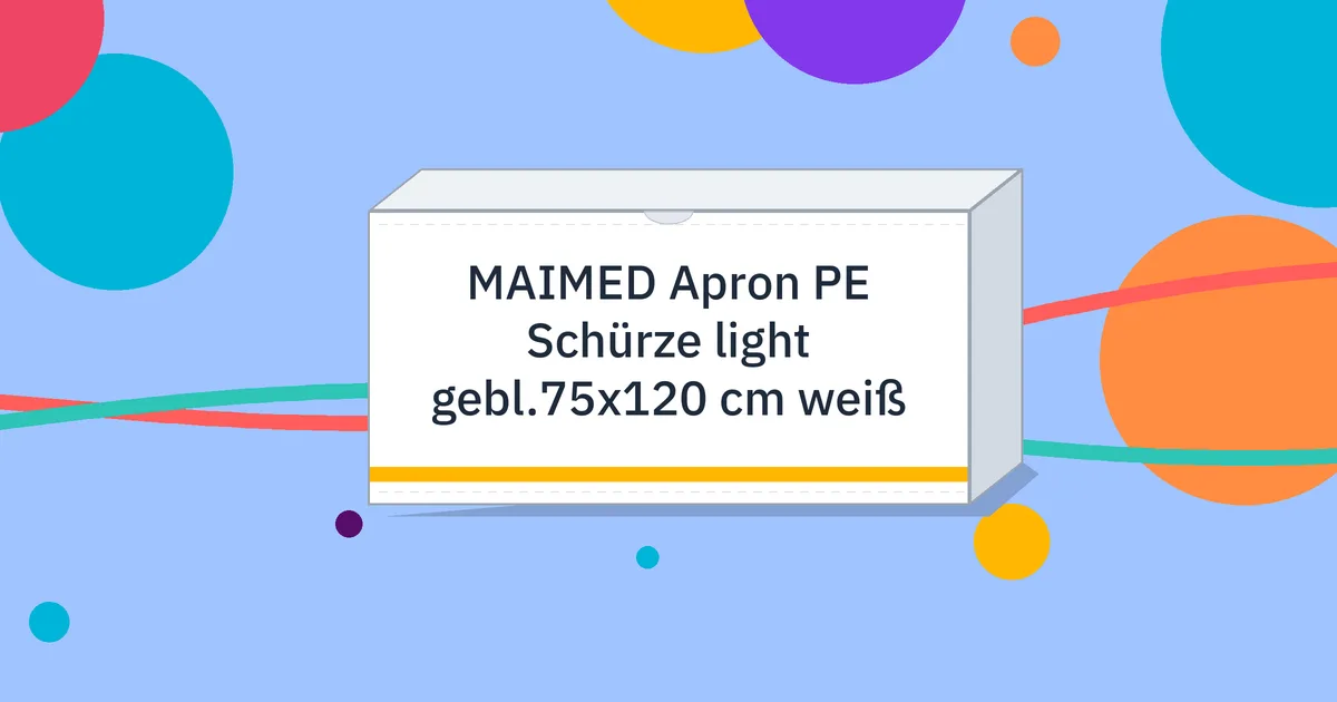 Symbolbild: Packung mit der Aufschrift MAIMED Apron PE Schürze light gebl.75x120 cm weiß (PZN 11331757) – Verfügbarkeit und Bezug in Apotheken in Frankfurt am Main