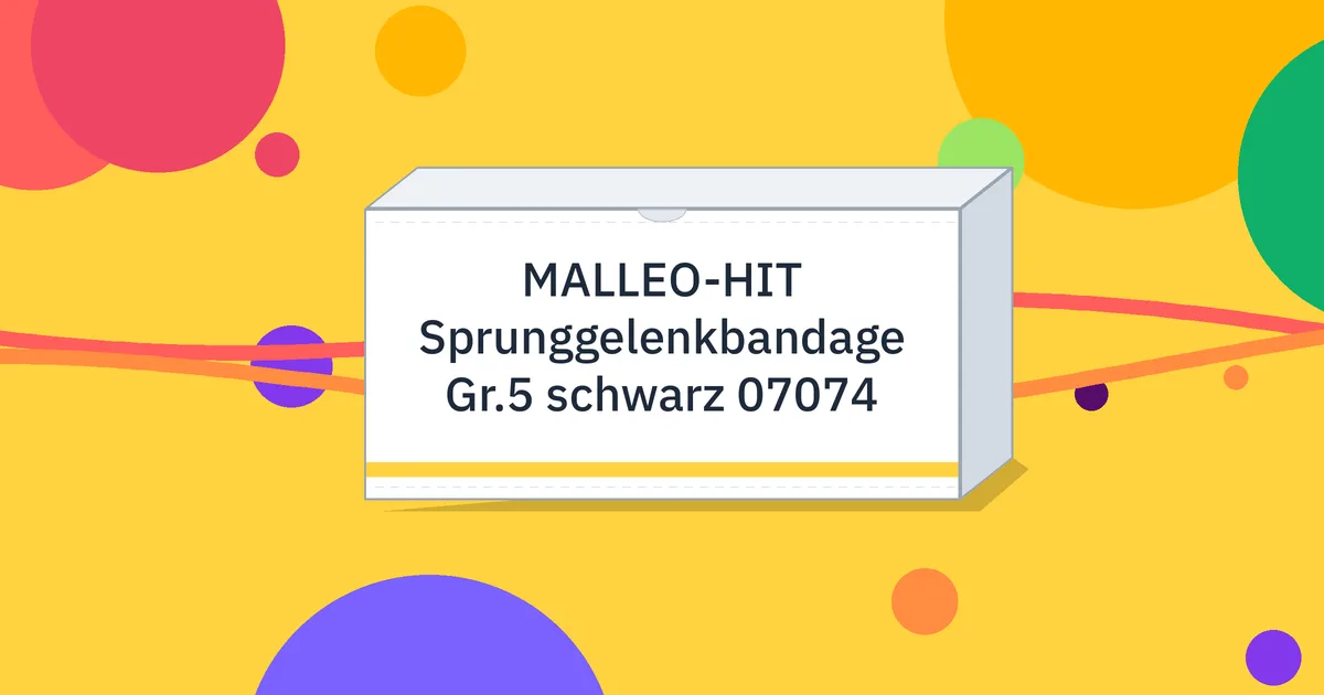 Symbolbild: Packung mit der Aufschrift MALLEO-HIT Sprunggelenkbandage Gr.5 schwarz 07074 (PZN 00763962) – Verfügbarkeit und Bezug in Apotheken in Frankfurt am Main