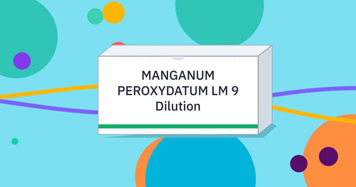 Symbolbild: Packung mit der Aufschrift MANGANUM PEROXYDATUM LM 9 Dilution (PZN 12945042) – Verfügbarkeit und Bezug in Apotheken in Frankfurt am Main