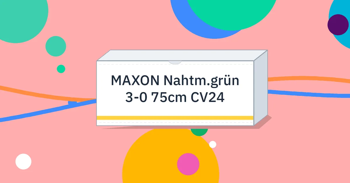 Symbolbild: Packung mit der Aufschrift MAXON Nahtm.grün 3-0 75cm CV24 (PZN 18258986) – Verfügbarkeit und Bezug in Apotheken in Frankfurt am Main