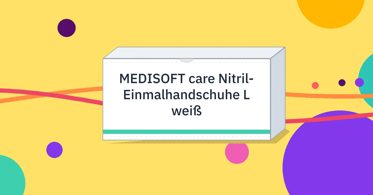 Symbolbild: Packung mit der Aufschrift MEDISOFT care Nitril-Einmalhandschuhe L weiß (PZN 20028331) – Verfügbarkeit und Bezug in Apotheken in Frankfurt am Main