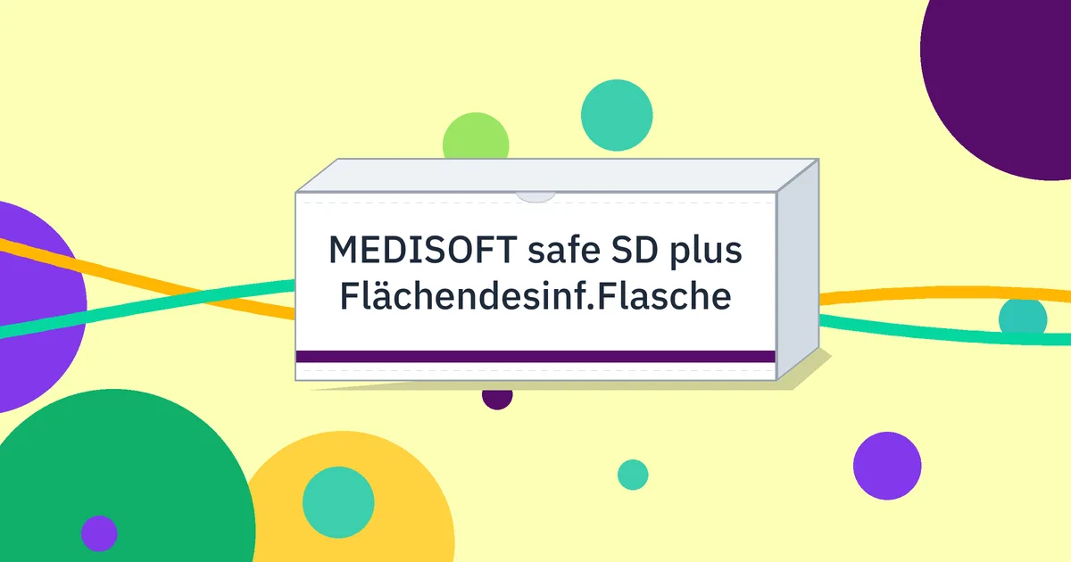 Symbolbild: Packung mit der Aufschrift MEDISOFT safe SD plus Flächendesinf.Flasche (PZN 19911796) – Verfügbarkeit und Bezug in Apotheken in Frankfurt am Main