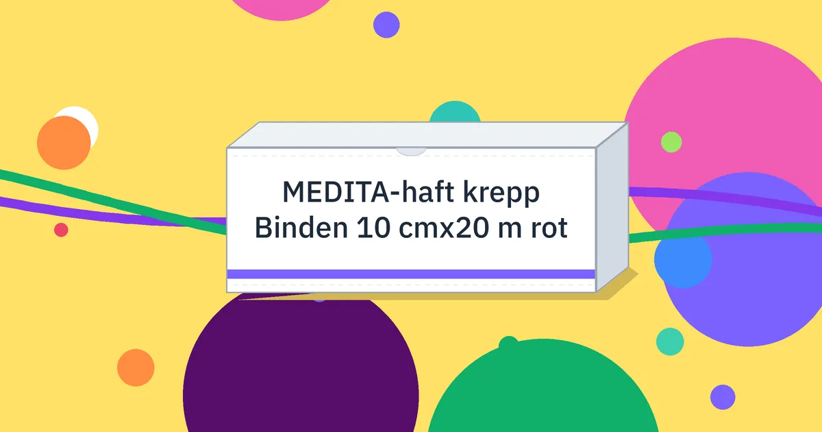 Symbolbild: Packung mit der Aufschrift MEDITA-haft krepp Binden 10 cmx20 m rot (PZN 19451952) – Verfügbarkeit und Bezug in Apotheken in Frankfurt am Main