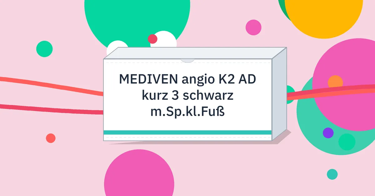 Symbolbild: Packung mit der Aufschrift MEDIVEN angio K2 AD kurz 3 schwarz m.Sp.kl.Fuß (PZN 17211103) – Verfügbarkeit und Bezug in Apotheken in Frankfurt am Main