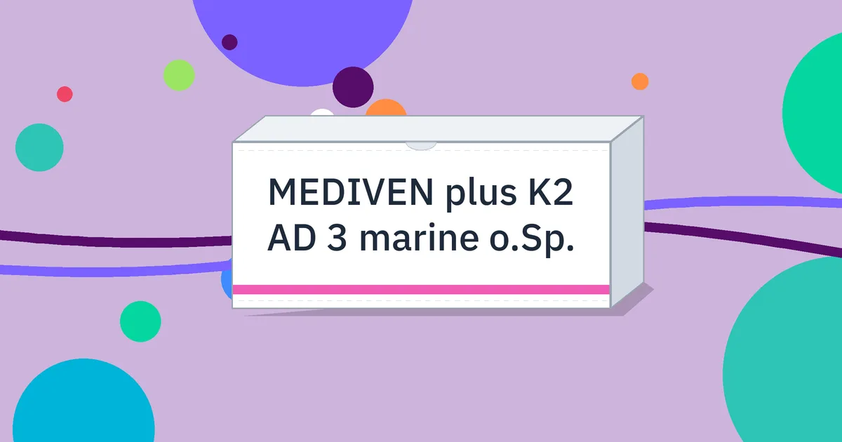 Symbolbild: Packung mit der Aufschrift MEDIVEN plus K2 AD 3 marine o.Sp. (PZN 15092344) – Verfügbarkeit und Bezug in Apotheken in Frankfurt am Main