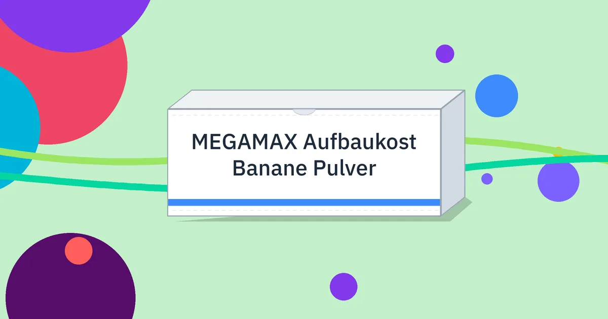 Symbolbild: Packung mit der Aufschrift MEGAMAX Aufbaukost Banane Pulver (PZN 03246552) – Verfügbarkeit und Bezug in Apotheken in Frankfurt am Main