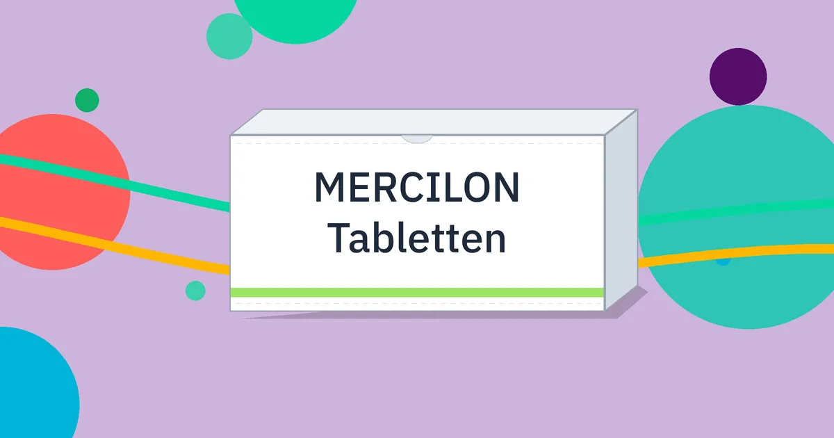 Symbolbild: Packung mit der Aufschrift MERCILON Tabletten (PZN 03104881) – Verfügbarkeit und Bezug in Apotheken in Frankfurt am Main