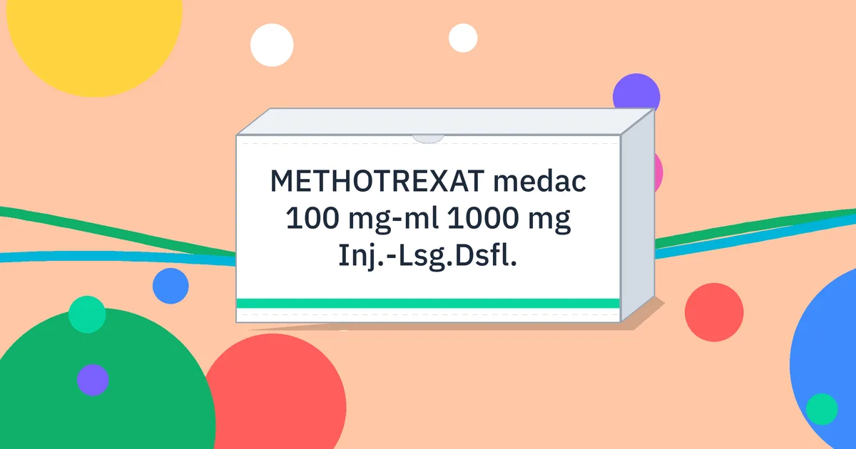 Symbolbild: Packung mit der Aufschrift METHOTREXAT medac 100 mg-ml 1000 mg Inj.-Lsg.Dsfl. (PZN 11180985) – Verfügbarkeit und Bezug in Apotheken in Frankfurt am Main