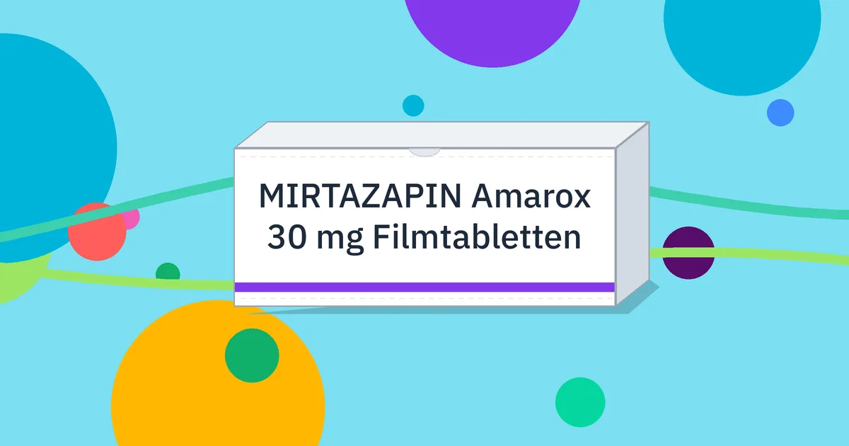 Symbolbild: Packung mit der Aufschrift MIRTAZAPIN Amarox 30 mg Filmtabletten (PZN 19277224) – Verfügbarkeit und Bezug in Apotheken in Frankfurt am Main