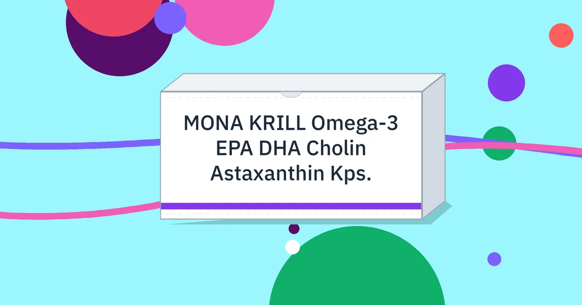 Symbolbild: Packung mit der Aufschrift MONA KRILL Omega-3 EPA DHA Cholin Astaxanthin Kps. (PZN 19519940) – Verfügbarkeit und Bezug in Apotheken in Frankfurt am Main