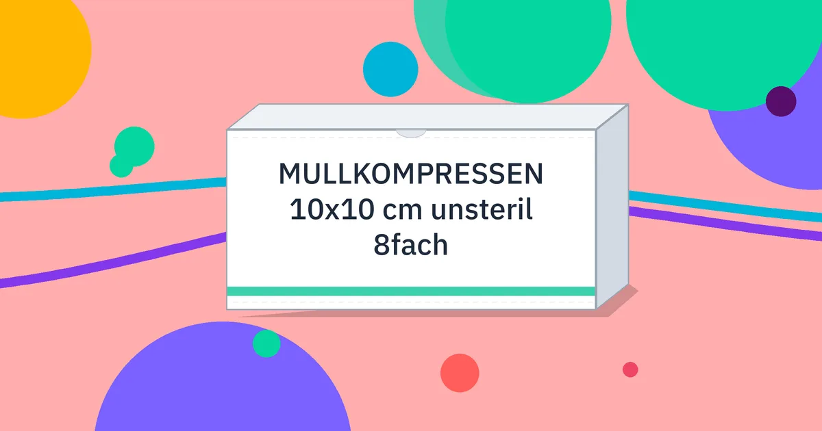Symbolbild: Packung mit der Aufschrift MULLKOMPRESSEN 10x10 cm unsteril 8fach (PZN 09075896) – Verfügbarkeit und Bezug in Apotheken in Frankfurt am Main