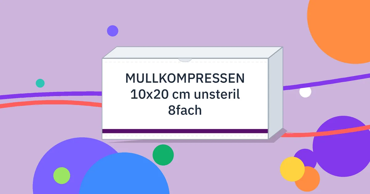 Symbolbild: Packung mit der Aufschrift MULLKOMPRESSEN 10x20 cm unsteril 8fach (PZN 00961113) – Verfügbarkeit und Bezug in Apotheken in Frankfurt am Main