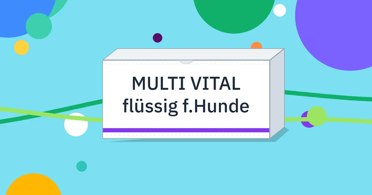 Symbolbild: Packung mit der Aufschrift MULTI VITAL flüssig f.Hunde (PZN 05741899) – Verfügbarkeit und Bezug in Apotheken in Frankfurt am Main