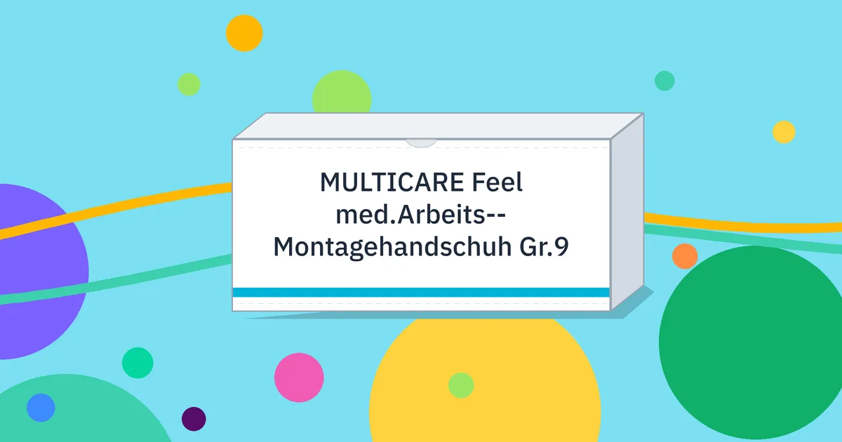 Symbolbild: Packung mit der Aufschrift MULTICARE Feel med.Arbeits--Montagehandschuh Gr.9 (PZN 18130789) – Verfügbarkeit und Bezug in Apotheken in Frankfurt am Main